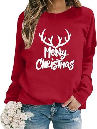 Generic Pull Noel Femme Manches Longues, Pull De Noël Femme Col Rond Imprimé Sweat De Noël sans Capuche Pulls Chic Et Elegant Sweatshirt Hiver Loisirs Cool Cl
