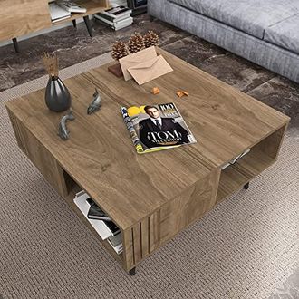 Hanah Home Elegant Walnut Coffee Table, 89.6 x 89.6 x 46.5 cm | 100% Melamine Coated Particle Board, 18 mm Thick | Perfect for Cabin/Lodge Style Living
