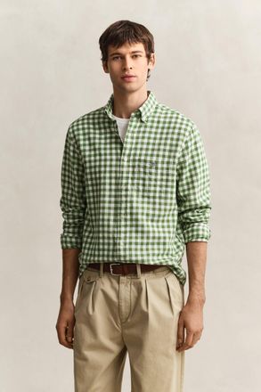 GANT Herren Gingham Hemd aus Leinenmix (XXXL) DRY HERB Gr&uuml;n