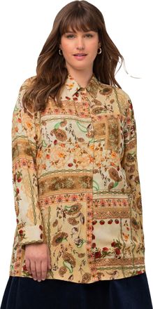 Ulla Popken Damen Hemdbluse Print gepatched Bluse, Gold matt, 42-44