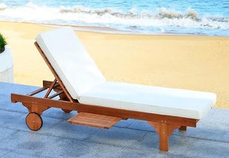 Safavieh Fauteuil de Salon Extérieur en Bois avec Dossier Ajustable avec Table dAppoint Ajustable, Naturel et Bleu