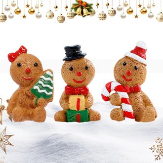 Generico Dekofigurenset Lebkuchenmann, 3-teilig, aus Harz, Mini-Kunstskulpturen, Weihnachtszubeh&ouml;r f&uuml;r Zuhause, f&uuml;r Tisch, Regal, Kamin, D
