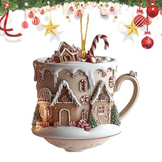 Generic Kaffeetassen-Ornamente - Weihnachtsschneehäuser, Tassen, Heiße Schokoladenbecher-Ornamente | Weihnachtsbaum-Dekoration, Anhänger Mit Heißem kakaos-Mot