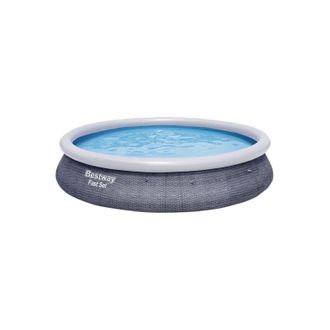 Bestway Nie gebraucht] Freistehender Pool rund Bestway 396 x 84 cm - 7340 l - Rattanmuster - Fast Set - 57376