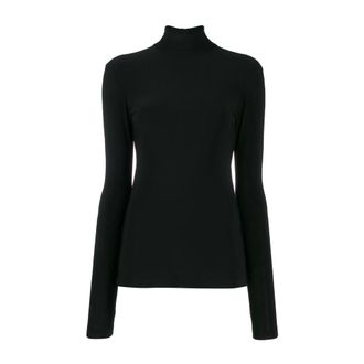 Norma Kamali Femme, Tops, Noir, Taille: 42 FR Pull Noir Slim-Fit &agrave; Col Roul&eacute;