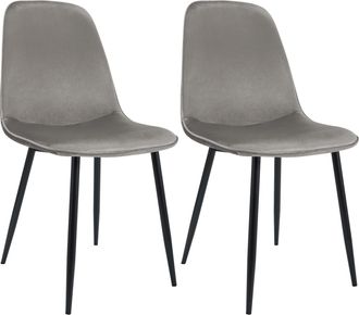 Clp Esszimmerstuhl 2er Set gepolstert Maryam, Küchenstuhl mit Rückenlehne und schwarzem Metallgestell, bis 150 kg belastbar, Farbe:hellgrau, Material:Samt