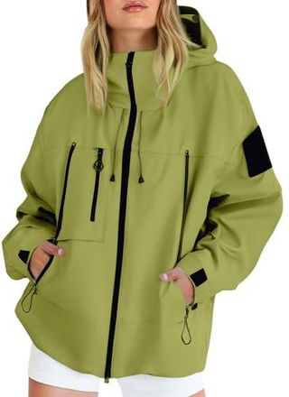 Generic Veste imperm&eacute;able l&eacute;g&egrave;re pour femme, manteau de pluie d&eacute;contract&eacute; avec capuche, veste softshell respirante &agrave; fermeture &eacute;clair avec poches, pour printe