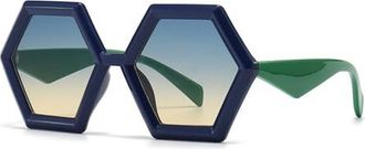 Generic Lunettes de soleil polygones rétro pour femmes dégradé orange thé nuances UV400 hommes double couleur lunettes de soleil, 4, Taille unique