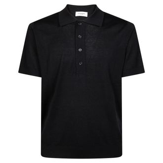 Paolo Pecora Homme, Tops, Noir, Taille: M Maglia a Polo 4 Bottoni Seta