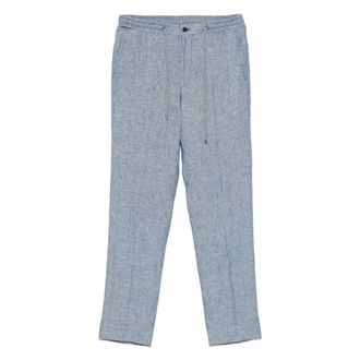 Corneliani Homme, Pantalons, Bleu, Taille: XL Pantalon en lin &agrave; cordon de serrage et poches