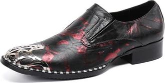 Generic Mocassins décontractés à enfiler avec bout en métal et talon en cuir véritable pour homme, pour mariage, fête, bal de fin dannée, style western, Noir,
