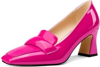 Castamere Femmes Bloc Chunky Mi Talon Heel Carré Bout Escarpins Slip-on Bureau Dress Loafers Chaussures 7 CM Heels Magenta 36 EU
