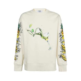 Msgm Baumwoll-Sweatshirt mit geripptem Kragen - - Sweatshirts & Hoodies - Herren - Beige - S