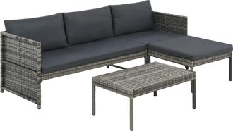 tidyard 9-tlg. Garten-Lounge-Set mit Auflagen Poly Rattan Grau Gartencouch Garten Polyrattan Couch Gartenbank Rattansofa Ecksofa Eckcouch Outdoor Rattan loung