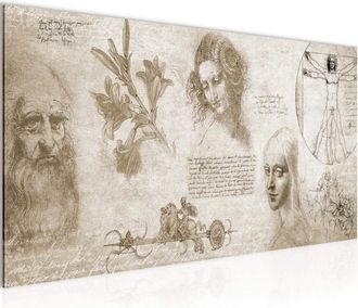 Runa Art Wandbild Leonardo Da Vinci 1 Teilig 100 x 40 cm Modern Bild auf Vlies Leinwand Skizze Renaissance Wohnzimmer Schlafzimmer Biege 700412a