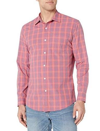 Amazon Essentials Chemise en Popeline à Manches Longues, Style Décontracté, Coupe Standard Homme, Bleu Rouge Délavé Écossais, XXL