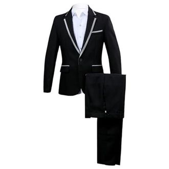 Generic Costume 2 pi&egrave;ces pour homme - Coupe ajust&eacute;e - Veste de smoking formelle - Blazer et pantalon - Pour mariage, bal de fin dann&eacute;e, d&icirc;ner, Noir, XXL