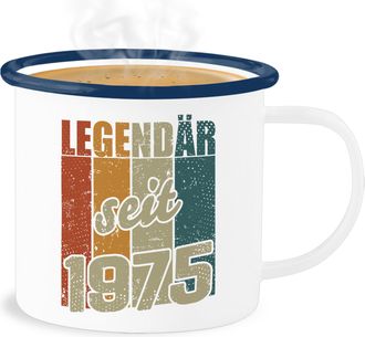Shirtracer Emaille Becher Blechbecher - 50. Geburtstag Tasse - Legendär seit 1975-300 ml - Weiß Blau - 50 1973 50.geburtstag 50er (50) 50iger fünfzig 50-geburtst