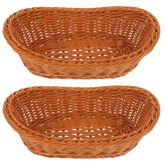 Lurrose Geflochtener Korb Set 2 St&uuml;ck Rattan-Imitat Obstkorb K&uuml;che Aufbewahrungskorb Brot Snack K&ouml;rbchen 10.2X6.3X3.3 Zoll F&uuml;r Zuhause Und Gastronomie