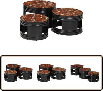 vidaXL Beistelltische Fass-Design 3 Stk. Massives Altholz - Couchtisch - Beistelltisch - Set M&ouml;bel - Esszimmertisch - Vintage Stil