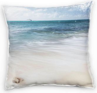 Paul Sinus Art Strand und Meer, Brandung, Schiff, türkis Deko Kissen 40x40cm für Couch Sofa Lounge Zierkissen - Dekoration zum Wohlfühlen