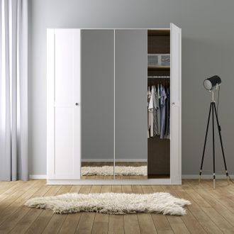KIYDOO home24 Drehtürenschrank Landhaus II 181 x 197cm Weiß
