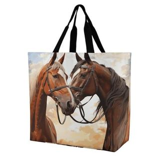 Generic Couple De Chevaux Sac Cabas D&eacute;contract&eacute; Tote Bag R&eacute;utilisable Sac Fourre-Tout Pour Gym Travail Voyage