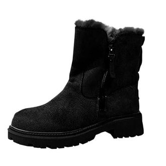 Generic Bottes de neige pour femme - Confortables et d&eacute;contract&eacute;es - Bottes dhiver &agrave; talon bas - Fermeture &eacute;clair lat&eacute;rale - Confortables - Doublure en fausse