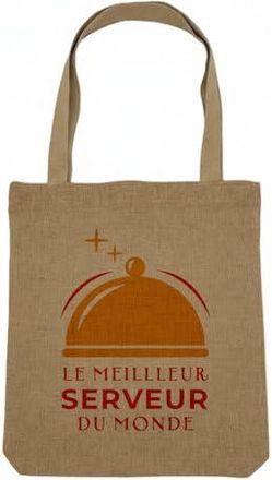 Fabulous Sac Shopping Tote Bag Aspect Lin - Le Meilleur Serveur du Monde Caf&eacute; Restaurant Bar - Sac de Courses Toile Epaisse 360g Beige Naturel Cabas Port&eacute; Epau