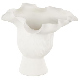 Deco 79 Abstrakte dekorative Keramikvase mit linearen Rillen, Blumenvase f&uuml;r Heimdekoration, 22,9 x 20,3 x 20,3 cm, Wei&szlig;