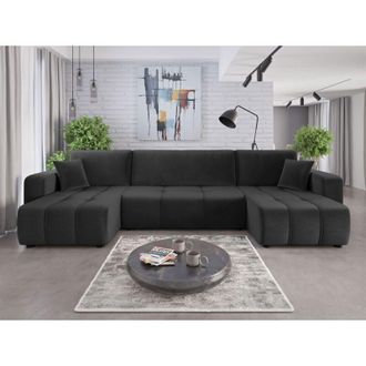 Fun M&ouml;bel Wohnlandschaft mit Schlaffunktion DAGNY Sofa U-Form in Stoff Kronos Dunkelgrau