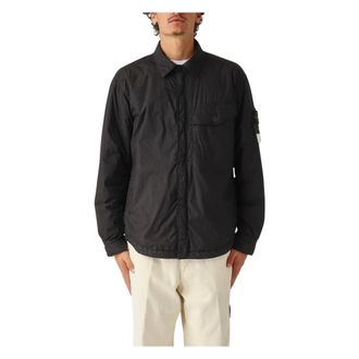 Stone Island Homme, Vestes, Noir, Taille: M Crinkle Reps R-Ny Overshirt
