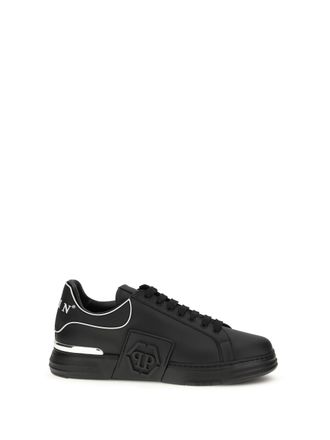 Philipp Plein Mens Sneakers Phantom Black Leather Black-Black Trainers Black/black