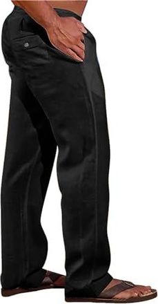 Generic Pantalon Coton Lin Homme D&eacute;contract&eacute; Fluide Pants De Plage &Eacute;t&eacute; Coton en Lin L&eacute;ger Respirant Yoga Jogging Pantalons Jambe Large en D&eacute;contract&eacute; Pantalon