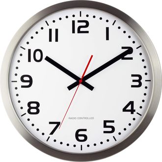 Eurotime Funkwanduhr,schrittsekunde, 40 cm, Edelstahlgehäuse, Echtglas, klares 12-Zahlen Zifferblatt, automatische Zeitein- und Zeitumstellung, für Wohnbereich