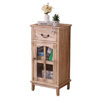 Generic K&uuml;chen-Sideboard mit Glasfront, Schubladen und verstellbaren Einlegeb&ouml;den Nachttisch for Schlafzimmer/Nischenm&ouml;bel for Wohnzimmer(Light Wood)