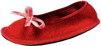 Le Clare Alice Dublin Pantoufle dhiver femme mod&egrave;le ballerine en laine cuite, rouge, 36 EU