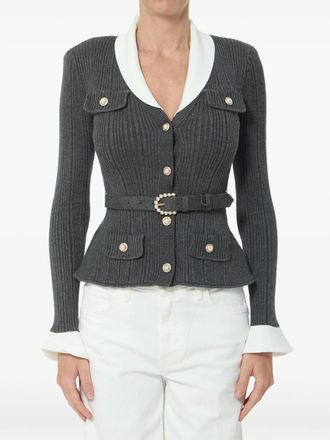 Self Portrait Belted Ribbed-knit Cardigan