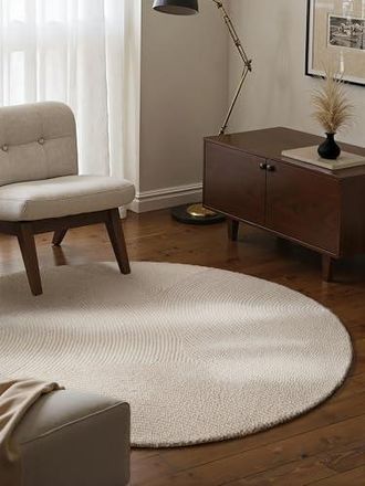 Hanse Home Wollteppich Eleni - Natur Wohnzimmerteppich Rund - Handgetuftet - Hygge Skandi, Boho Teppich Wolle f&uuml;r Wohnzimmer, Schlafzimmer, Esszimmer, Flur - Nat