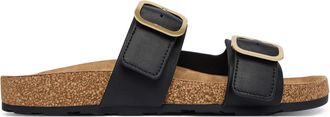 Tommy Hilfiger Pantoletten Tommy Hilfiger Leather Double Strap Cork Sandals FW0FW09118 Schwarz