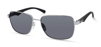 Timberland TBA9263 Herren Sonnenbrille, Casual Sonnenbrille aus leichtem Metall, rechteckige Linsenform, rauchgraue polarisierte Gläser, glänzendes Gewehrrohr