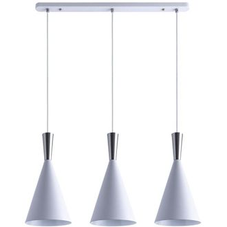 Paco Home Paco Home Pendelleuchte H&auml;ngelampe Esszimmer Esstischlampe 1,5m Textilkabel K&uuml;rzbar&Atilde;18,5cm Wei&szlig;/Alu geb&uuml;rstet, 3-flammig + Leuchtmittel ST64 Klar