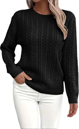 Generic Pull pour femme en tricot torsad&eacute; textur&eacute; de couleur unie col rond &agrave; manches longues pull confortable coupe d&eacute;contract&eacute;e pour automne, hiver, tenue d&eacute;