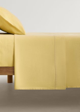 Mango Drap plat berceau en coton lav&eacute; double surpiq&ucirc;re moutarde - Home - 100x150cm - MANGO HOME
