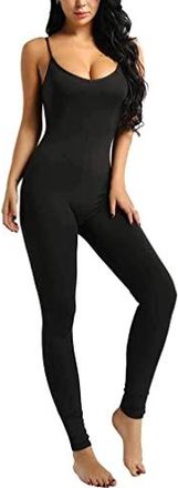 Minetom Femme Combinaison de Sport Sexy Slim Leggings Fitness Jumpsuit Une Pièces Slim Extensible sans Manches Bodysuit Running Gym Yoga Jumpsuit A Noir XS