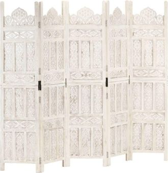 vidaXL Vidaxl - Cloison de s&eacute;paration 5 panneaux Blanc 200x165 cm Bois manguier