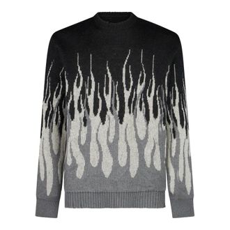 Vision Of Super Flammen Jacquard Pullover Schwarz/Grau - - Knitwear - Herren - Mehrfarbig - XL