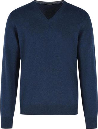 Gran Sasso Pull en maille fine &agrave; col en V - Homme - Pulls - Bleu - Taille: 3XL