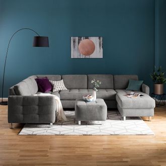 Sit&more home24 Wohnlandschaft Grau/Grau Strukturstoff 292 x 80 x 204cm Longchair davorstehend rechts / Ottomane links Schlaffunktion Modern