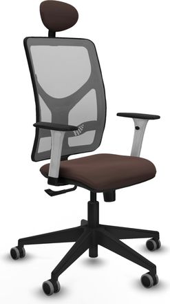 Piqueras y Crespo Brauner Schreibtischstuhl mit wei&szlig;en und schwarzen Armlehnen, h&ouml;henverstellbarer Lendenwirbelst&uuml;tze und festem Kopfteil, ausgestattet mit 3 Positionen
